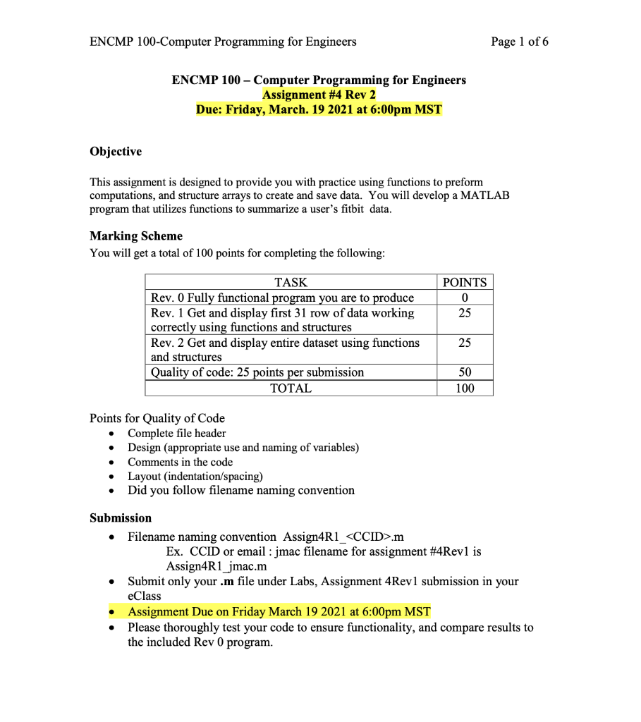 ENCMP 100-Computer Programming for Engineers Page 1 | Chegg.com