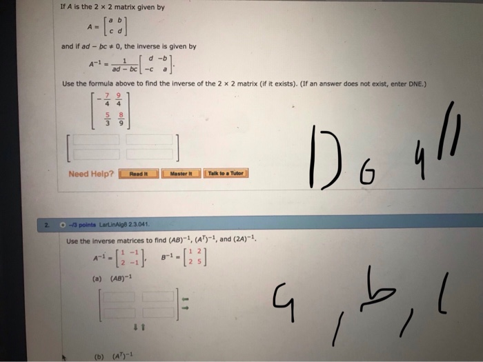 Solved If A Is The 2 X 2 Matrix Given By A B A C D And If