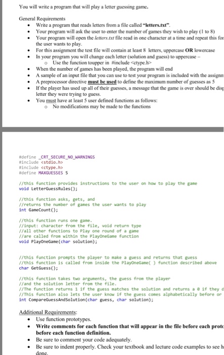 Solved You will write a program that will play a letter | Chegg.com