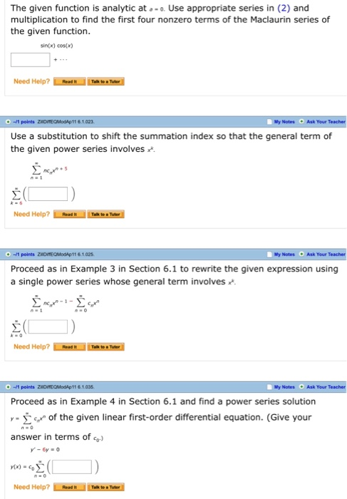 Solved The given function is analytic at o. Use appropriate | Chegg.com