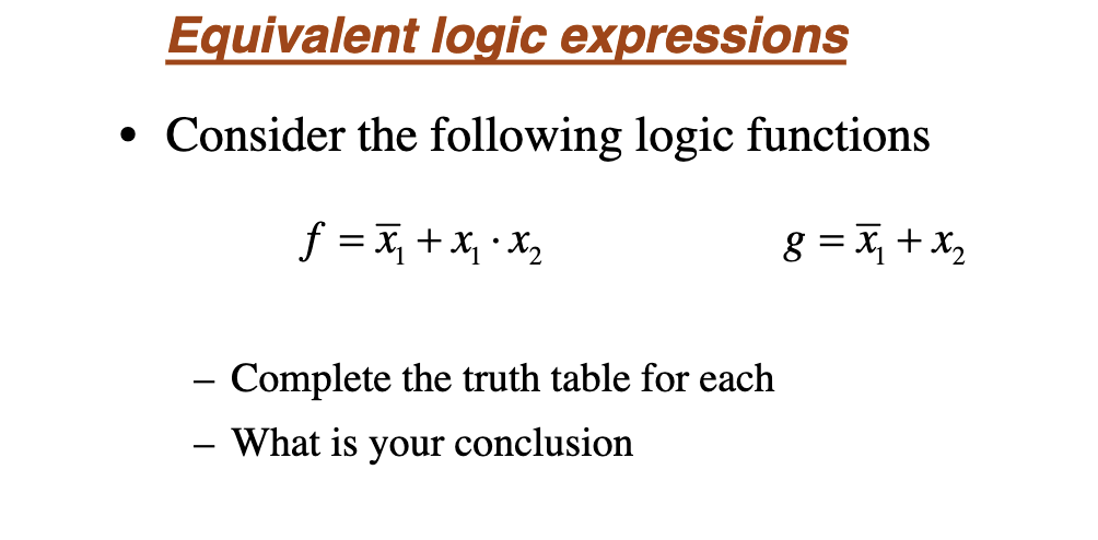Solved Equivalent logic expressions • Consider the following | Chegg.com