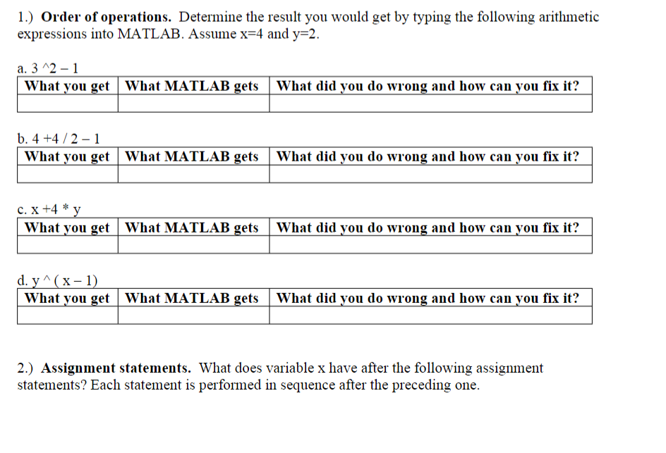 Solved 1.) Order of operations. Determine the result you | Chegg.com