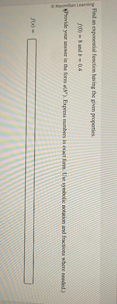 Solved Find an exponential function having the given | Chegg.com