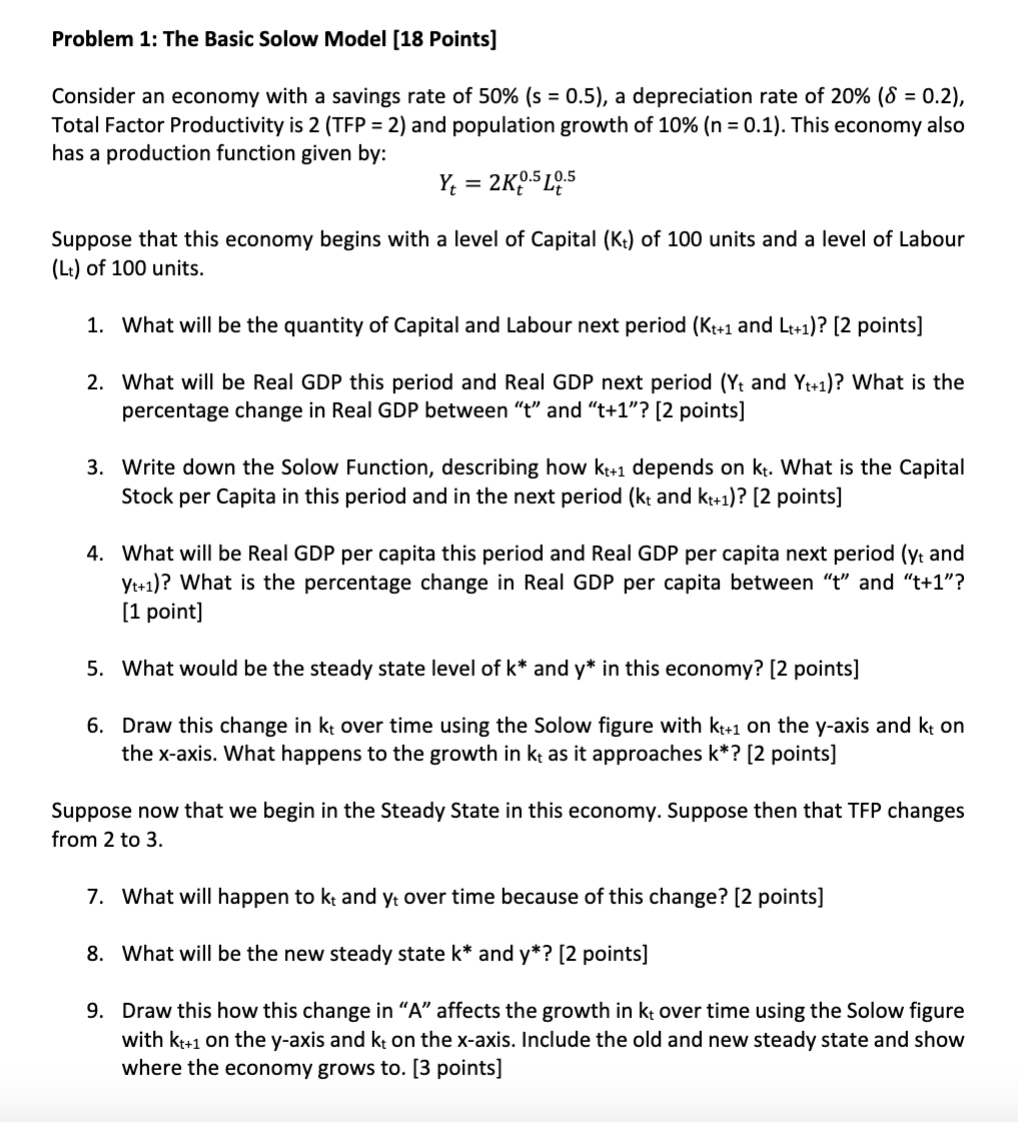 Solved Problem 1: The Basic Solow Model [18 ﻿Points]Consider | Chegg.com