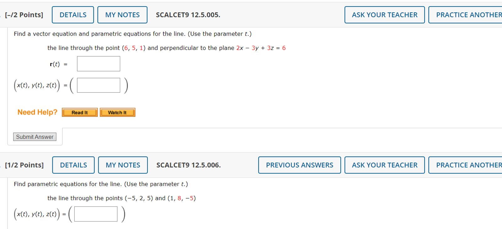 Solved Find a vector equation and parametric equations for | Chegg.com