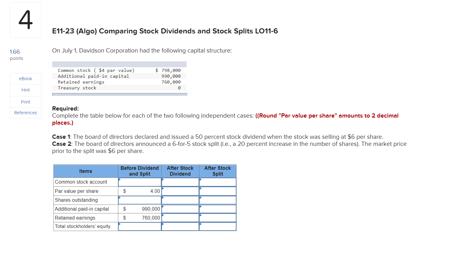 Solved 4. E11-23 (Algo) Comparing Stock Dividends and Stock | Chegg.com
