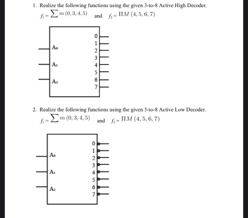 Solved 1. Realize the following functions using the given | Chegg.com