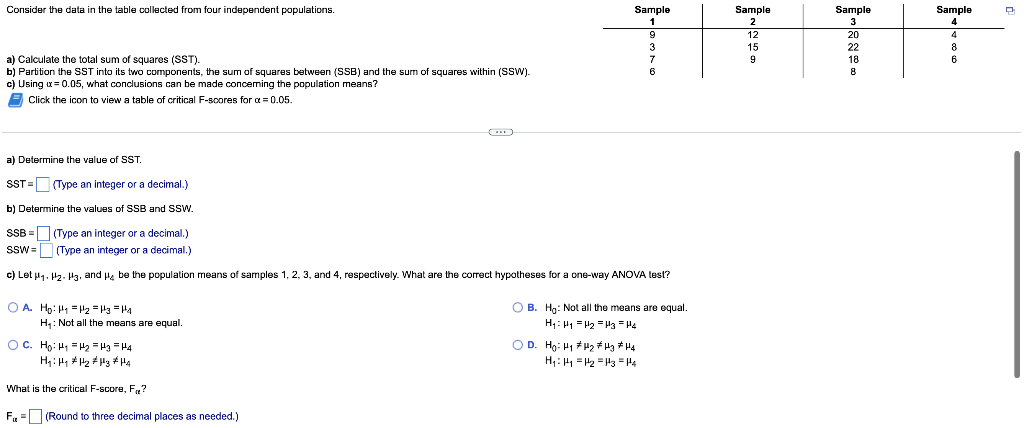 Solved A Calculate The Total Sum Of Squares Sst B
