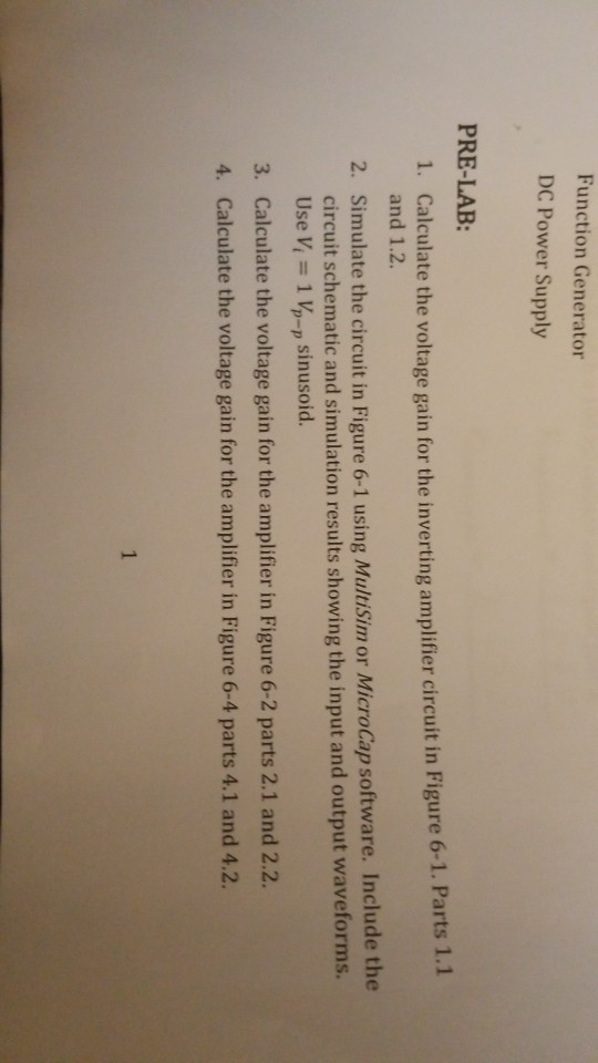 Solved Function Generator DC Power Supply PRE-LAB: Calculate | Chegg.com