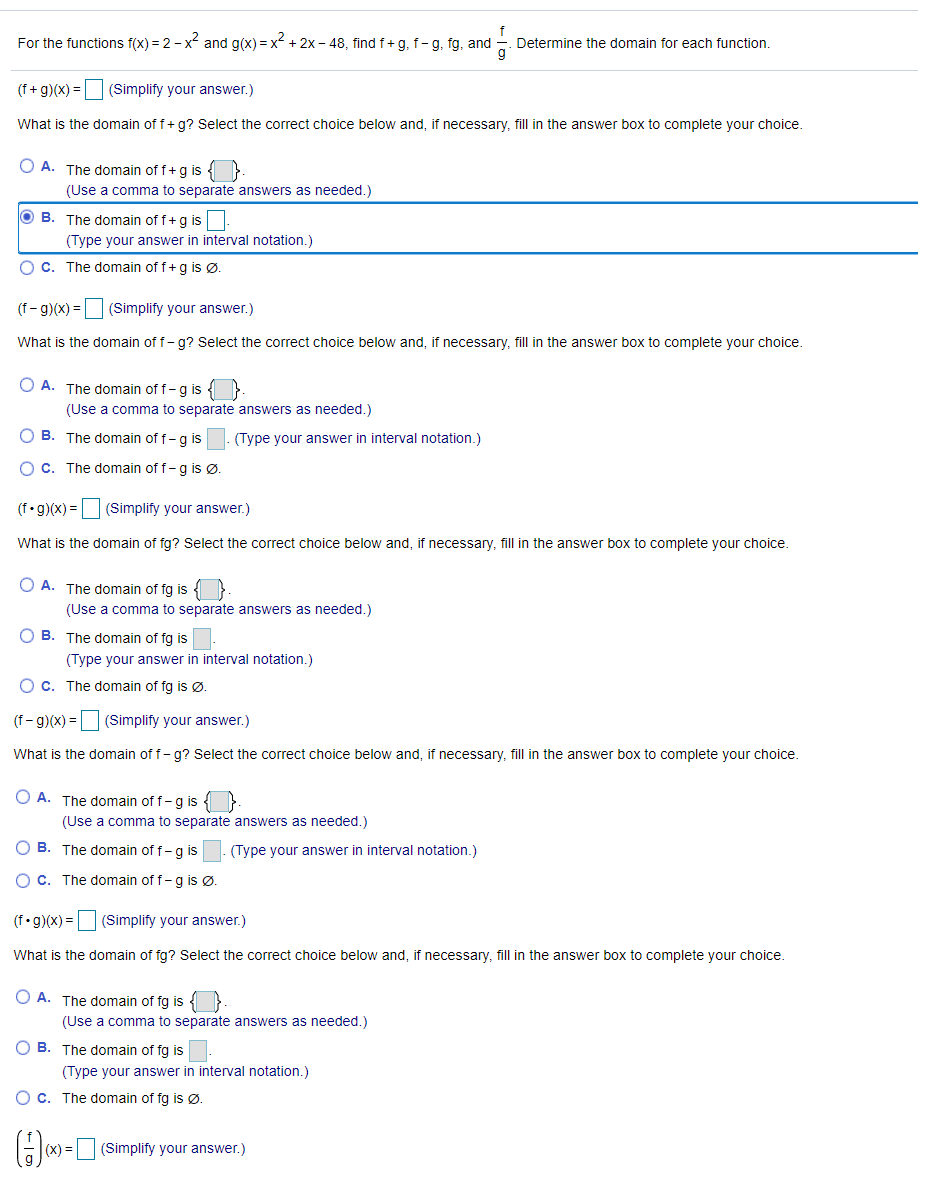 Solved For the functions f(x)= 2 - x2 and g(x)=x2 + 2x - 48, | Chegg.com