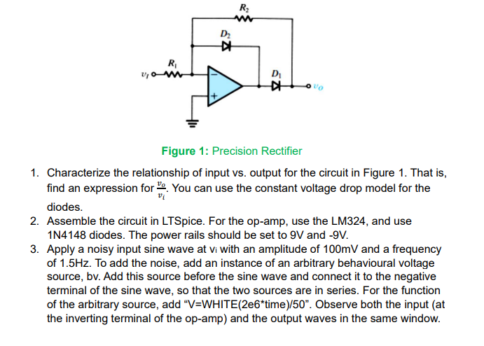Solved Figure 1: Precision Rectifier 1. Characterize the | Chegg.com