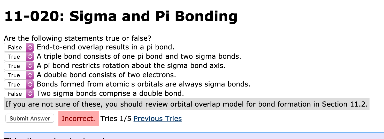 Solved 11-020: Sigma and Pi Bonding Are the following | Chegg.com