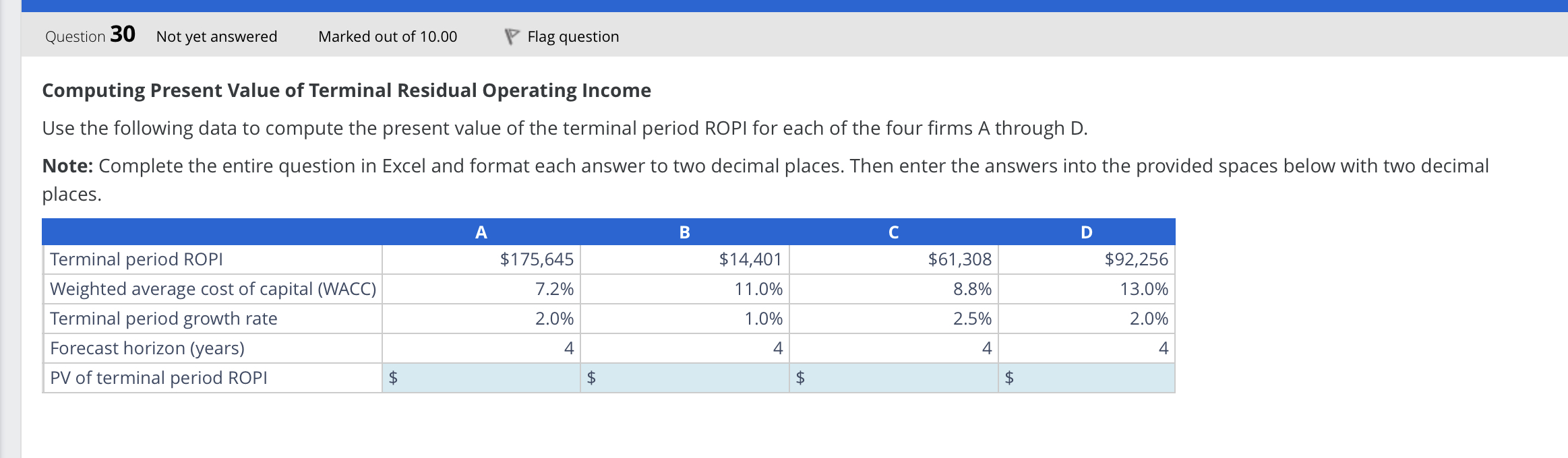 Solved Computing Present Value of Terminal Residual | Chegg.com