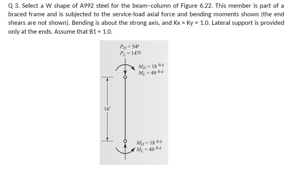 Solved Q 3. ﻿Select a W shape of A992 ﻿steel for the | Chegg.com