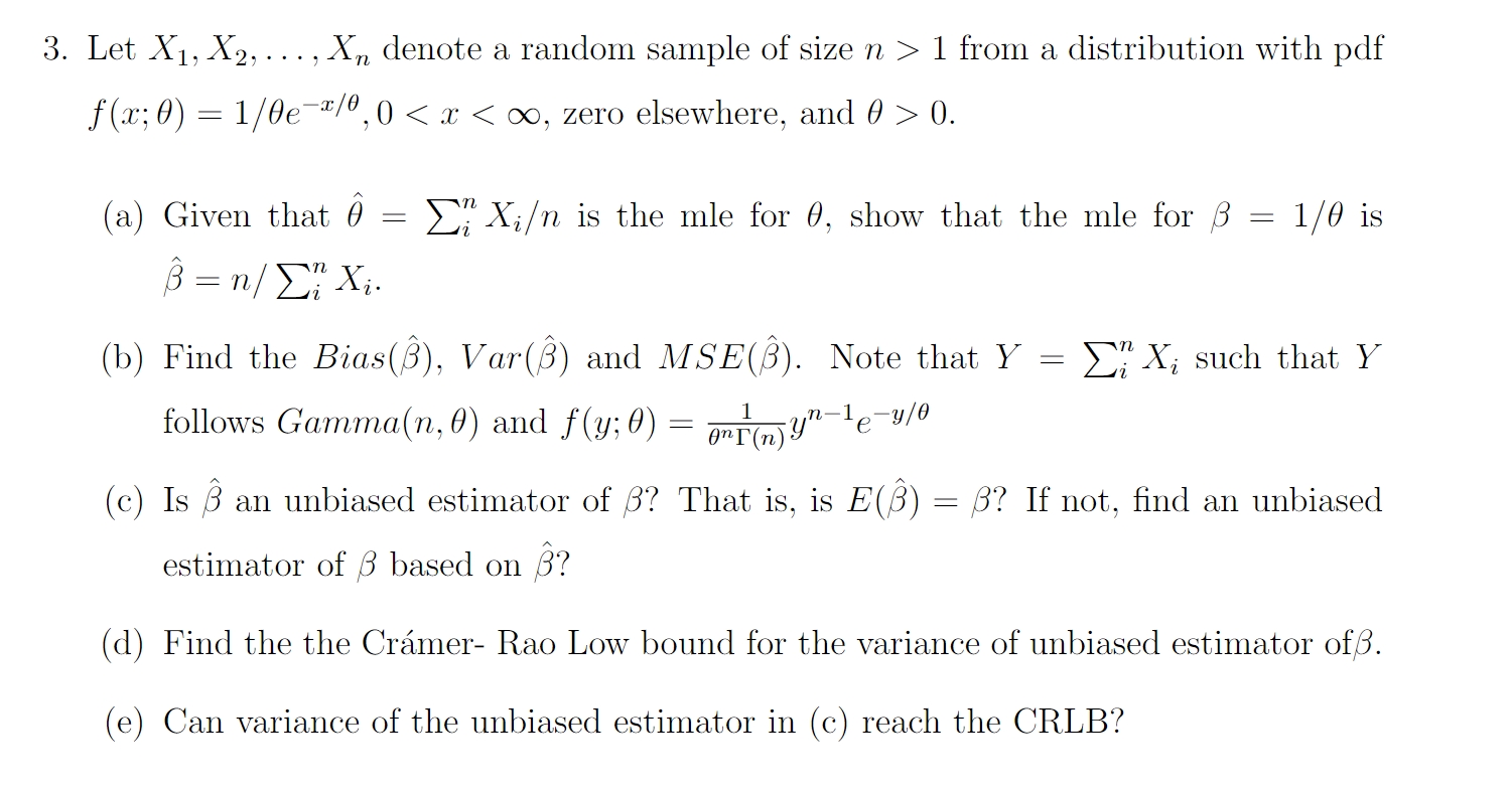Solved Let x1,x2,dots,xn ﻿denote a random sample of size n>1 | Chegg.com