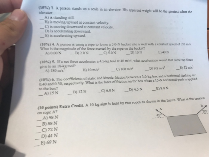 Solved (10%) 3. A person stands on a scale in an elevator. | Chegg.com