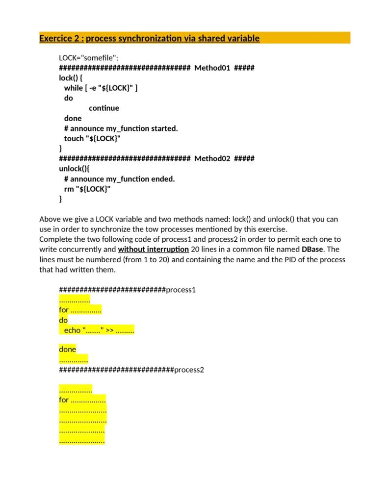 Solved Exercice 2: process synchronization via shared | Chegg.com