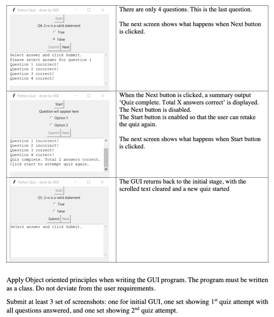Write a Python Quiz assessment program using | Chegg.com
