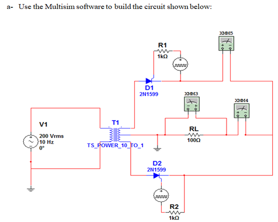a- Use the Multisim software to build the circuit | Chegg.com