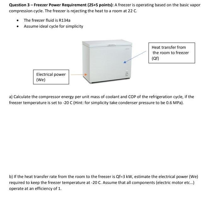Solved Question 3 - Freezer Power Requirement (25+5 points): | Chegg.com