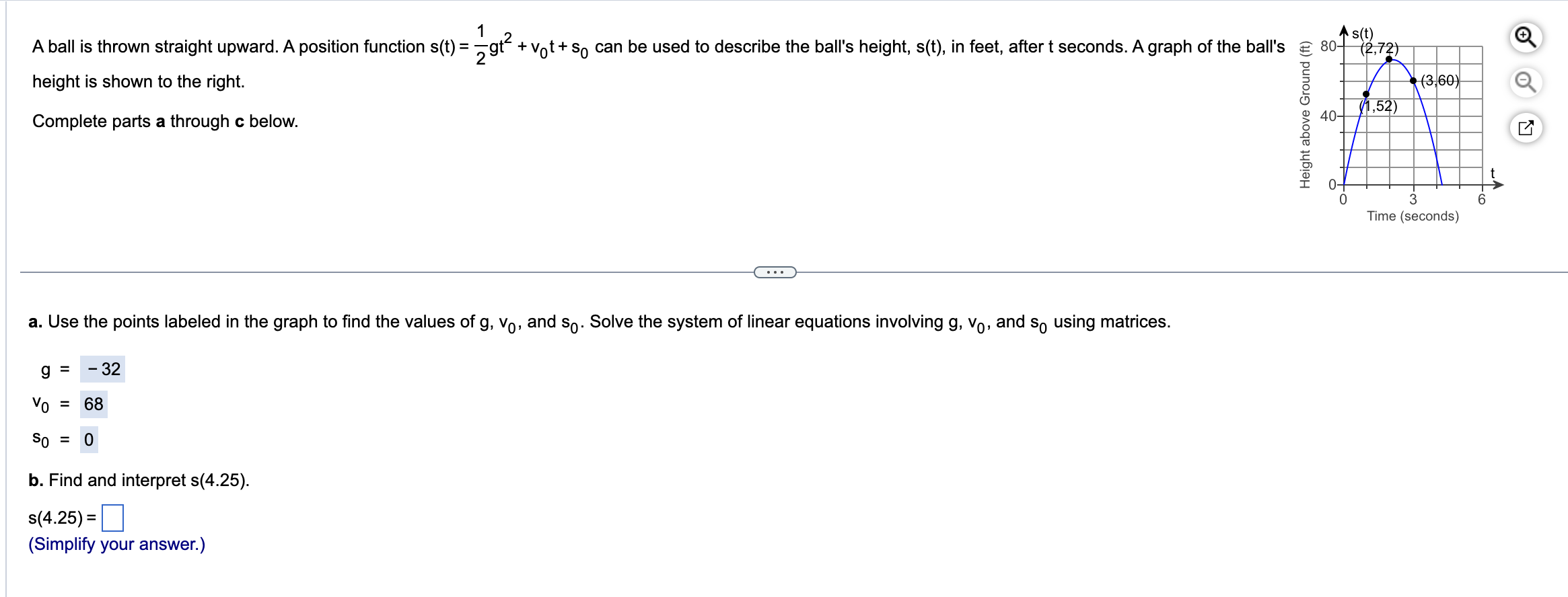 Solved A ball is thrown straight upward. A position function | Chegg.com