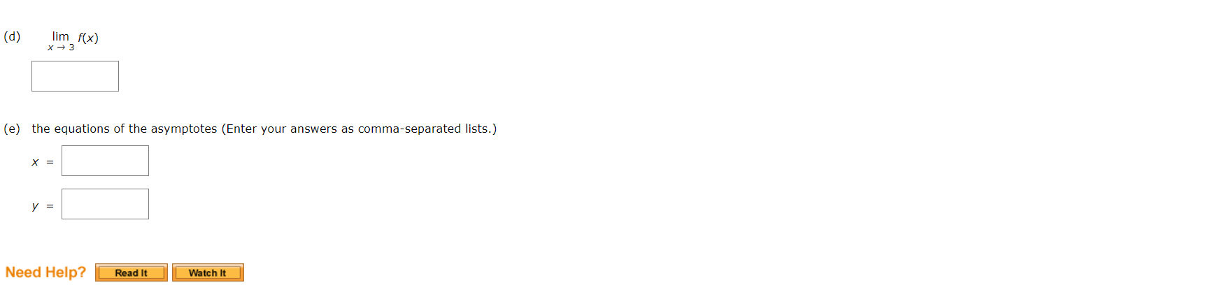 Solved SCALCET9 2.6.003.(d) limx→3f(x) (e) the equations of | Chegg.com