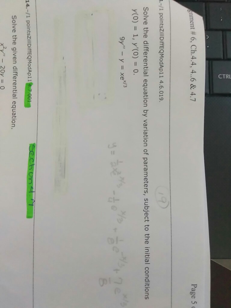 Solved Solve using variation parameters: 9y"-y=xe^x/3 IVc: | Chegg.com