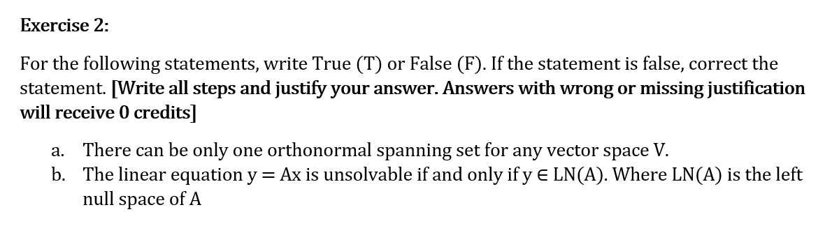 For The Following Statements Write True T Or False