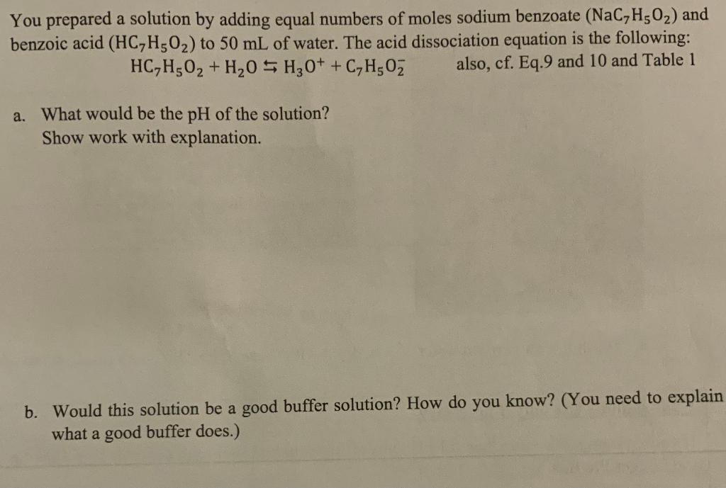 Solved You prepared a solution by adding equal numbers of | Chegg.com