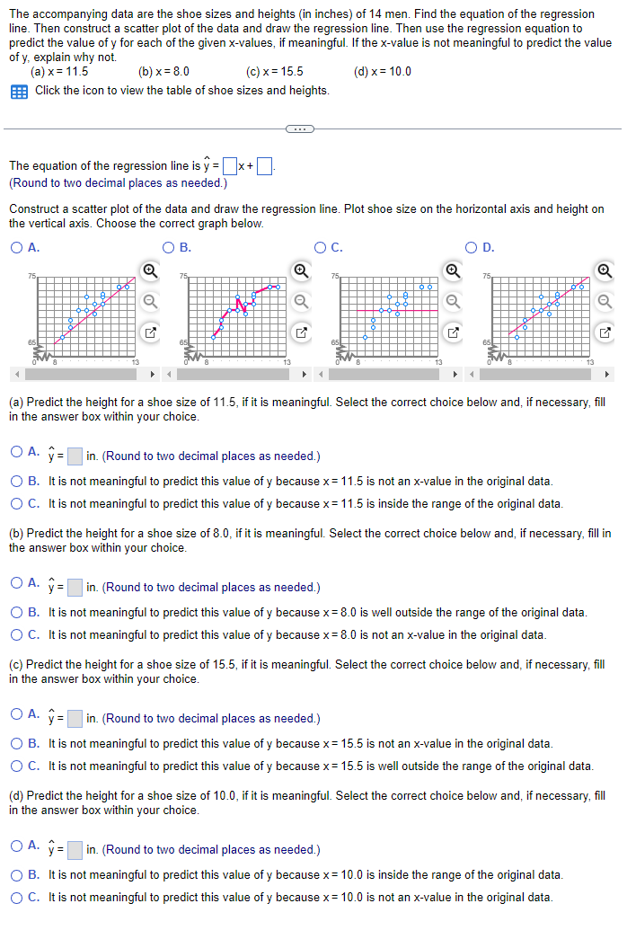 Solved Shoe Sizes and HeightsThe accompanying data are the | Chegg.com