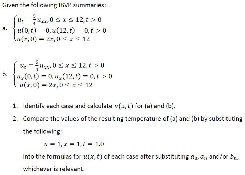 Solved Given the following IBVP summaries: 5 a. (Ut = Uxx, 0 | Chegg.com