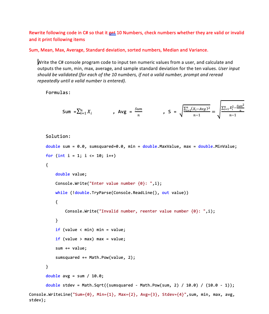 Solved Rewrite this code in C# so that it looks different, | Chegg.com