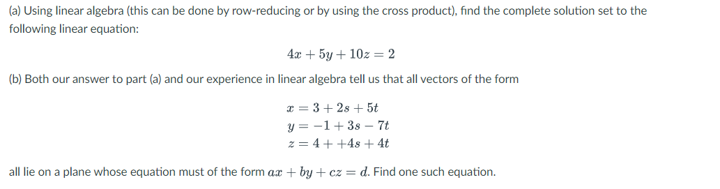 Solved (a) Using linear algebra (this can be done by | Chegg.com
