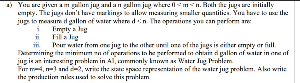 Solved a) ﻿You are given a m ﻿gallon jug and a n ﻿gallon jug | Chegg.com