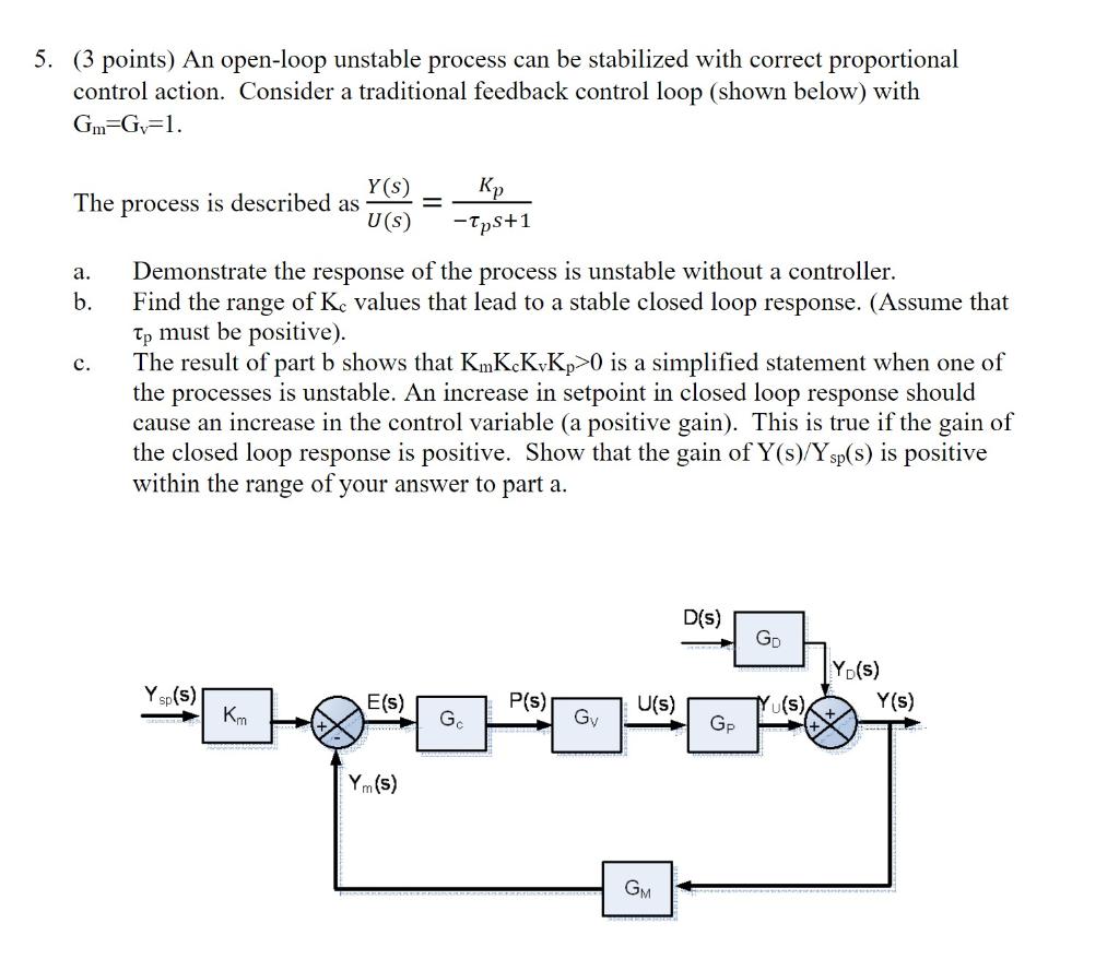 Solved 5. (3 points) An open-loop unstable process can be | Chegg.com