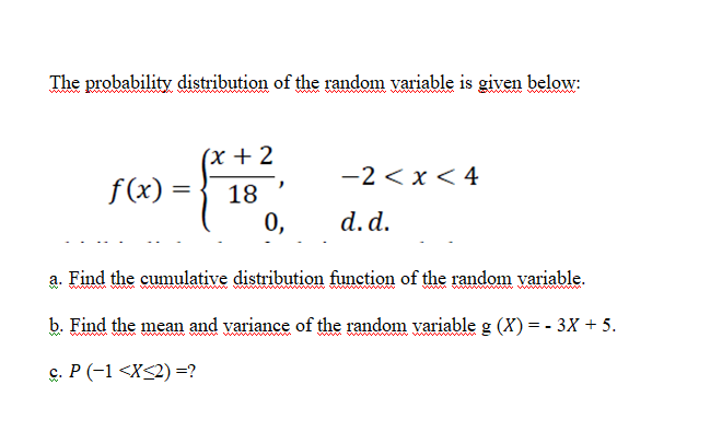 Solved The probability distribution of the random variable | Chegg.com