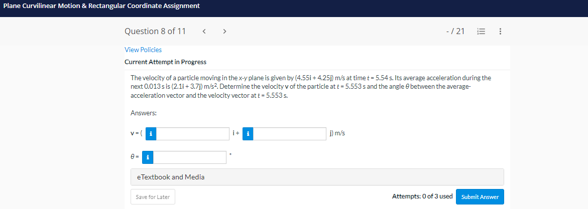 Solved Plane Curvilinear Motion & Rectangular Coordinate | Chegg.com