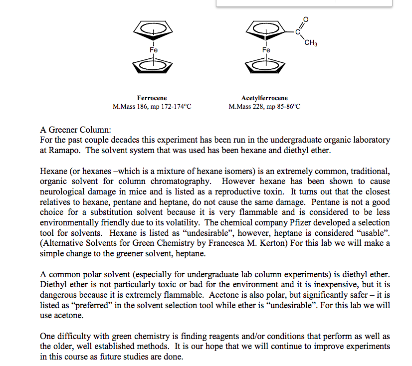 Solved "CH₃ 0-0 Fe Fe Ferrocene M.Mass 186, mp 172-174°C | Chegg.com