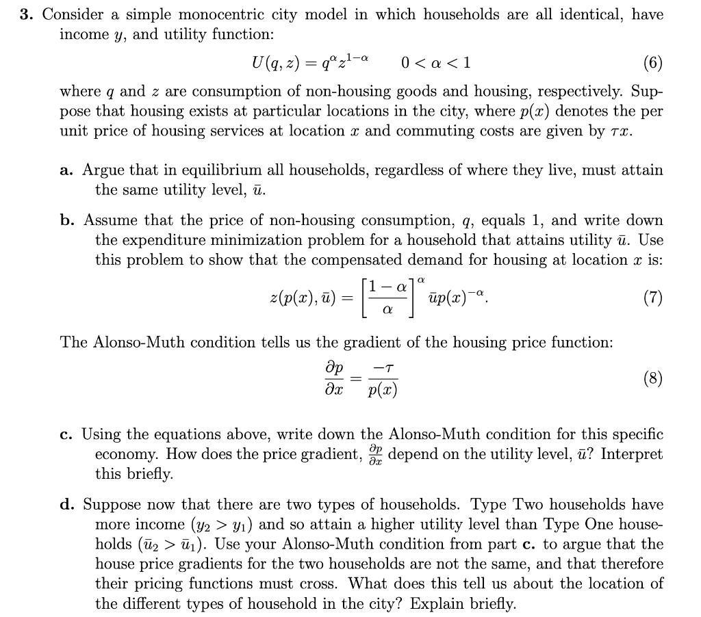 Consider a simple monocentric city model in which | Chegg.com