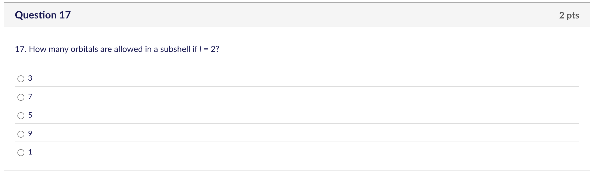 Solved Question 1717. ﻿How many orbitals are allowed in a | Chegg.com