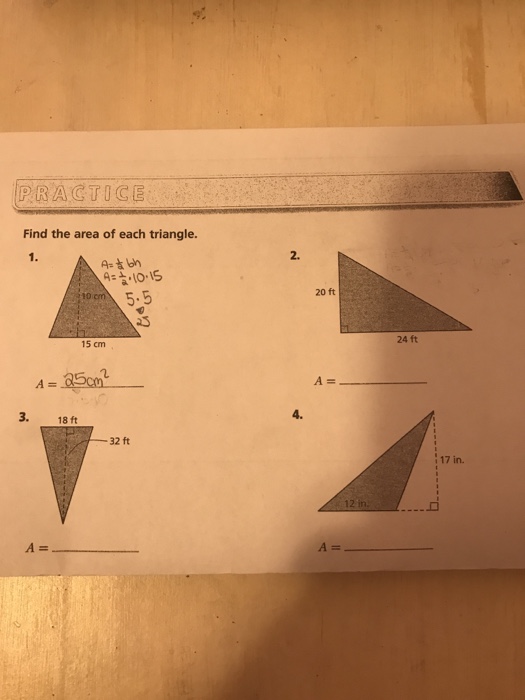 Solved PRACTICE Find the area of each triangle. 1. 2. | Chegg.com
