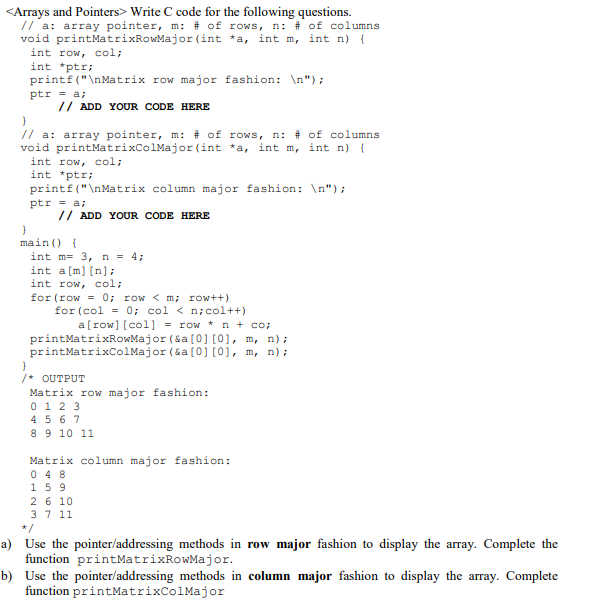 Solved Write C code for the following questions. //a: array | Chegg.com