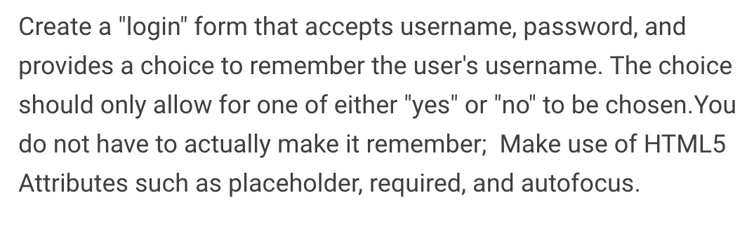 Solved Create a "login" form that accepts username, | Chegg.com
