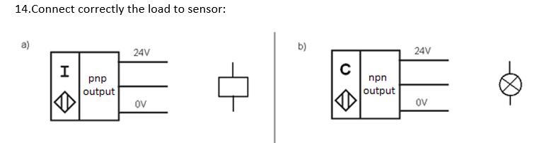 Solved 14.Connect correctly the load to sensor: a) 24V b) | Chegg.com
