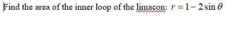 Solved Find the area of the inner loop of the limacon: r = | Chegg.com