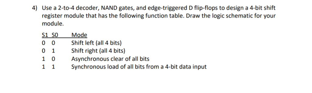 Solved Use a 2-to-4 decoder, NAND gates, and edge-triggered | Chegg.com