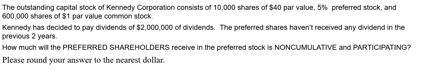 Solved The outstanding capital stock of Kennedy Corporation | Chegg.com