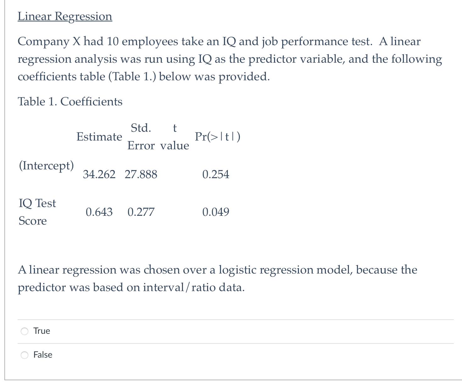 Solved Linear Regression Company X had 10 employees take an | Chegg.com