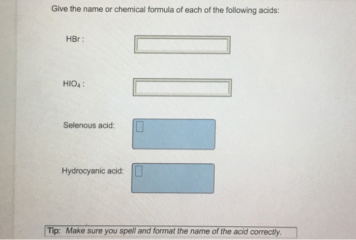 Solved Give the name or chemical formula of each of the | Chegg.com