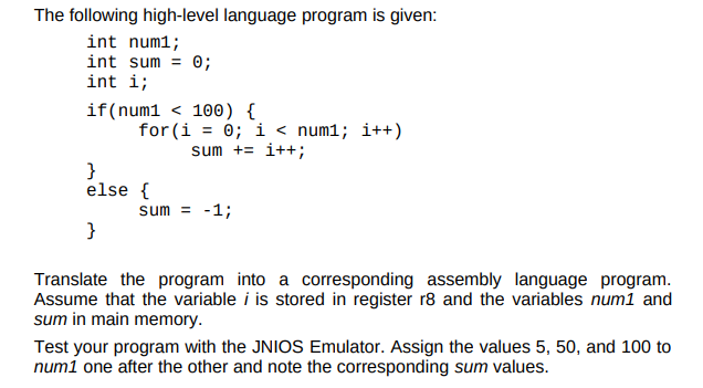 Solved The following high-level language program is given: | Chegg.com